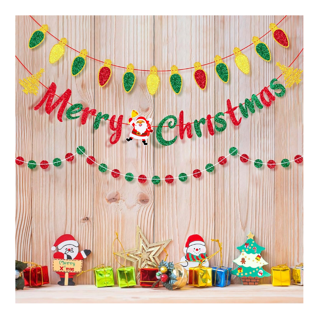 Christmas Banner Decorations - Glitter Merry Christmas Banner - Christ
