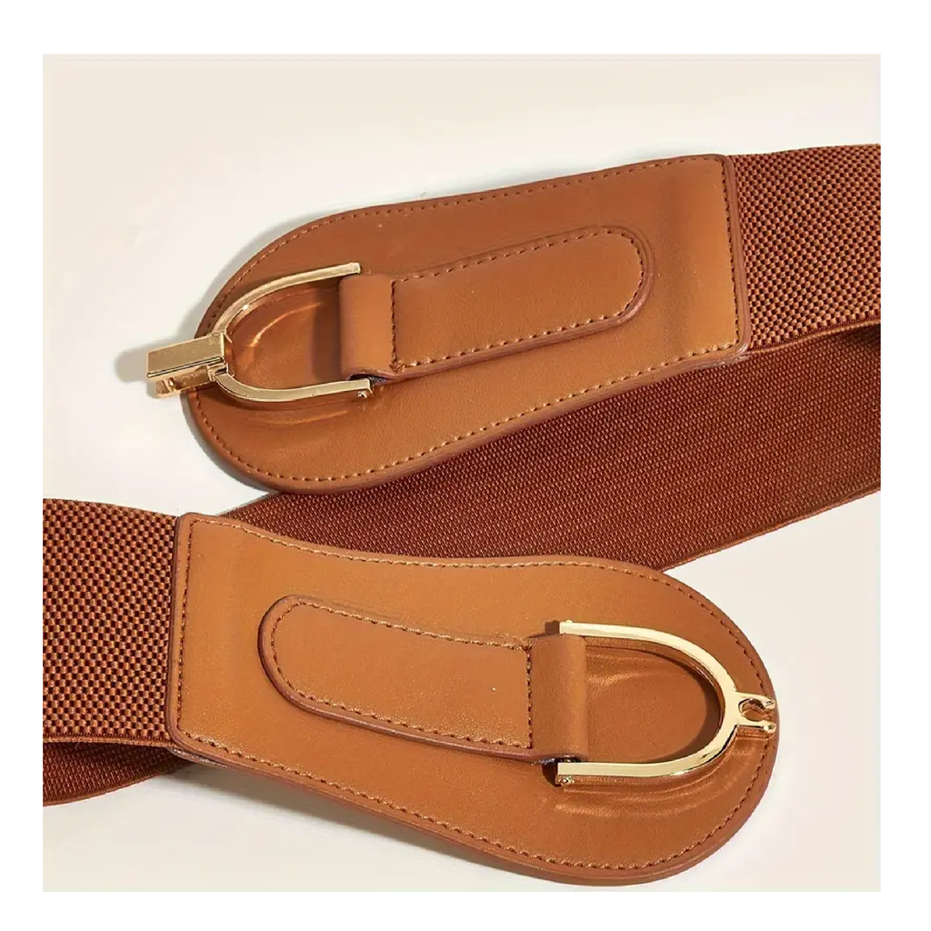 Double Buckle Cinch Belts For Women PU Leather Wide Corset Belt Elasti