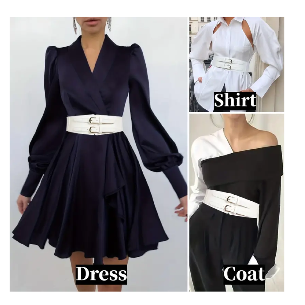 Double Buckle Cinch Belts For Women PU Leather Wide Corset Belt Elasti