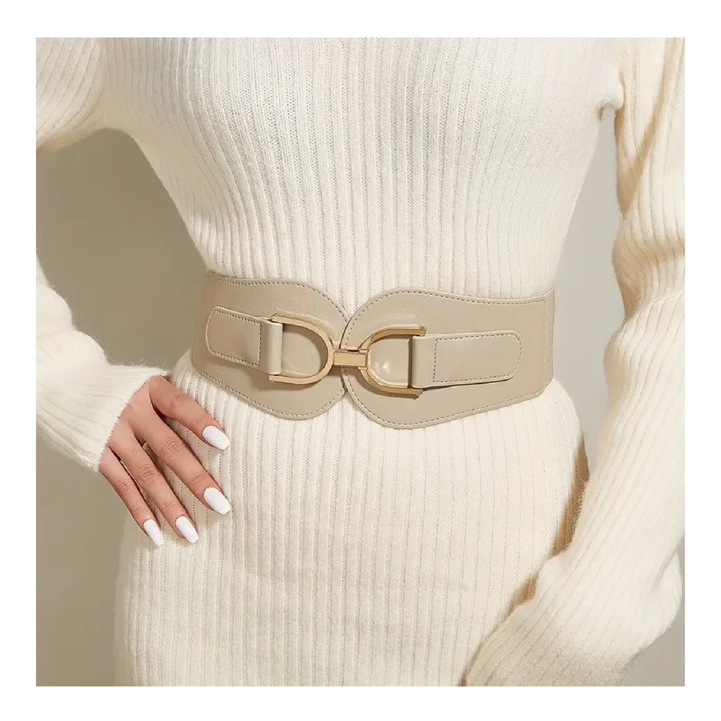 Double Buckle Cinch Belts For Women PU Leather Wide Corset Belt Elasti