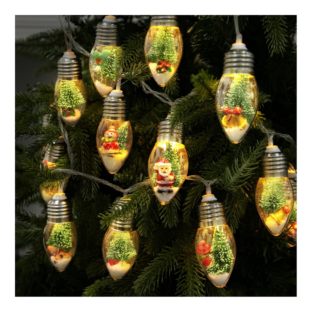Ouddy Mode 2 Pcs Christmas Snow Globe String Lights Christmas Decorati