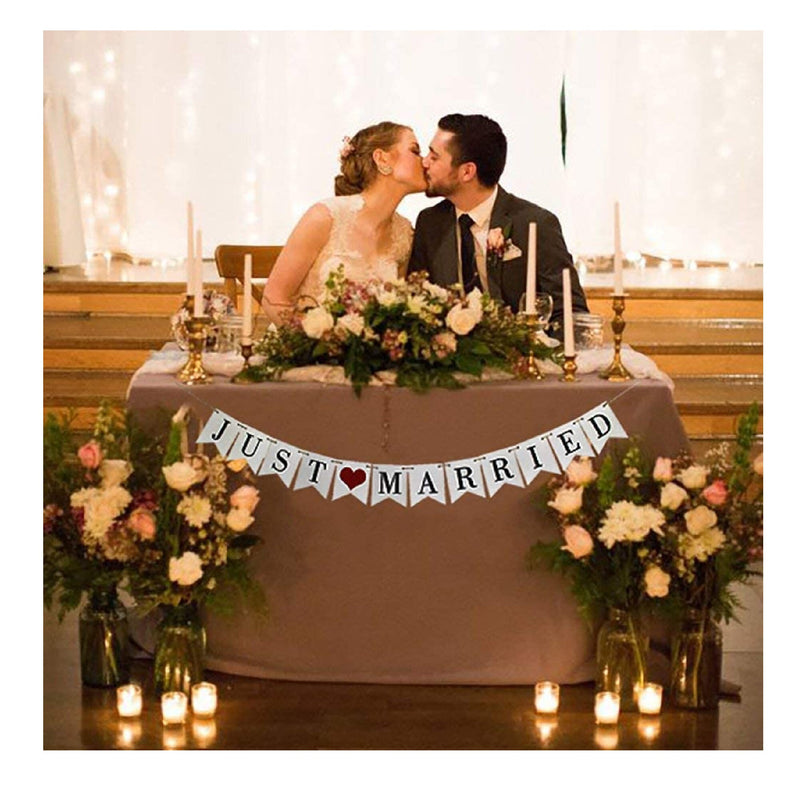 Vintage Just Married Banner Wedding Bunting Photo Booth Props Signs Ga